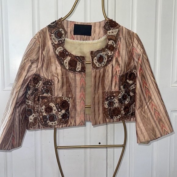 Petrou | Jackets & Coats | Petrou Raw Silk With Embroidery Patches ...